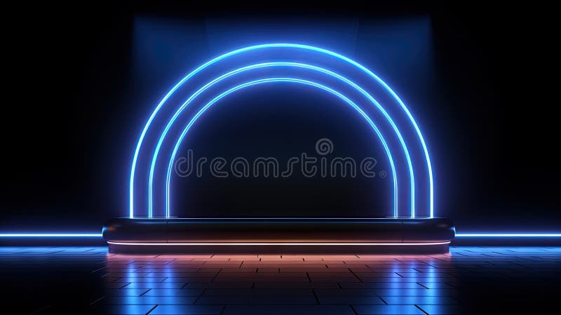 Neon Arc in Blue Lights Room. Abstract Background for Product Display ...
