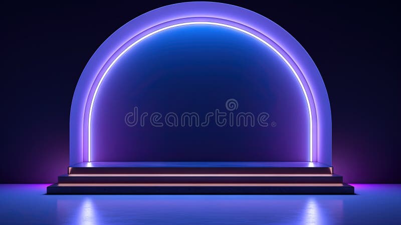 Neon Arc in Blue and Purple Lights Room. Abstract Background for ...