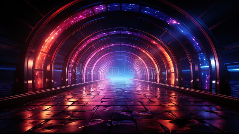 The Neon Arch that Reveals the Way into an Endless Space, Like a Portal ...