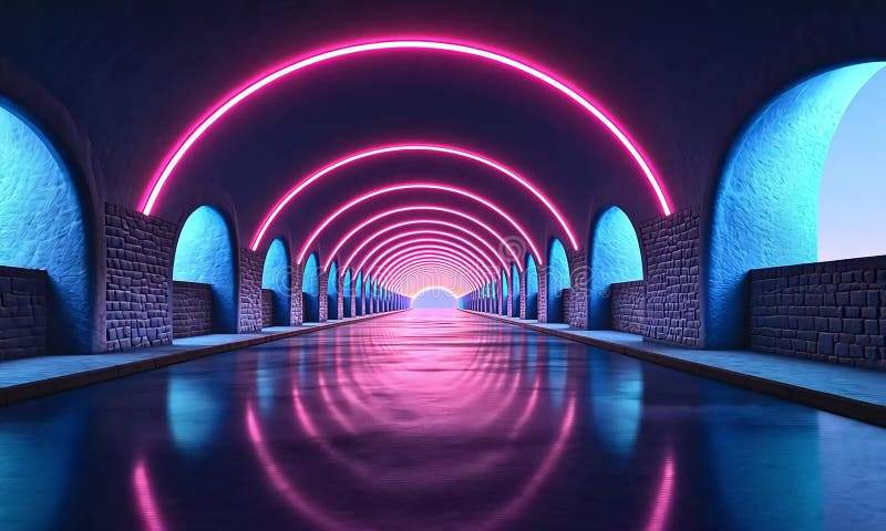 Neon Arch Tunnel, Futuristic Pathway Stock Footage - Video of light ...