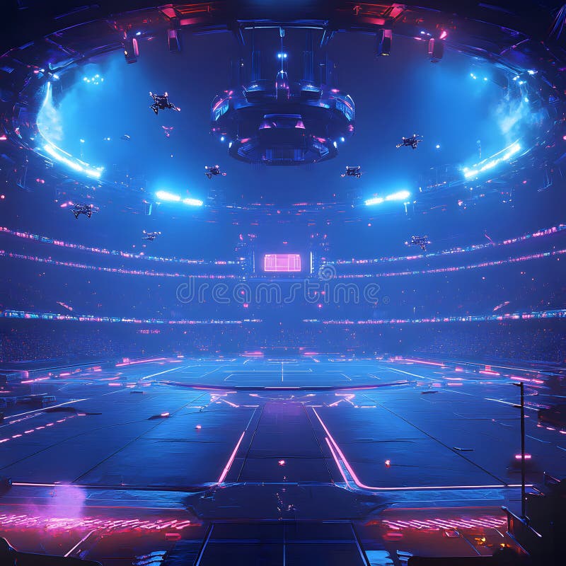 Neon Arena: Futuristic Stadium Glows with Neon Lights, Creating a ...
