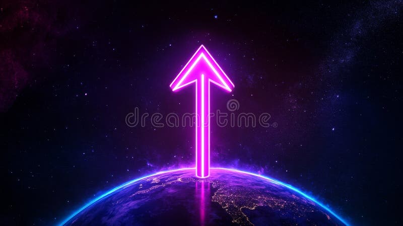 Neon Arrow Ascending Earth a Vibrant Neon Arrow Points Upward from a ...