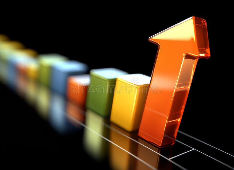 A Neon Arrow Glows and Rises Above a Bar Graph, Representing Growth and ...