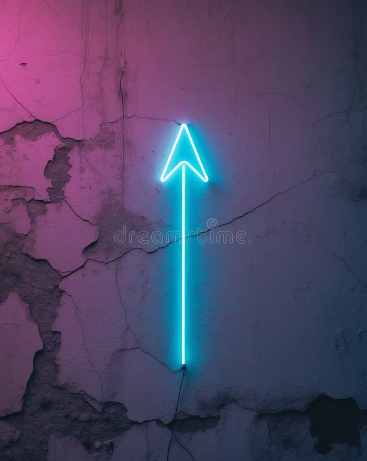 Neon Arrow Pointer on a Grunge Texture Wall. Stock Photo - Image of ...