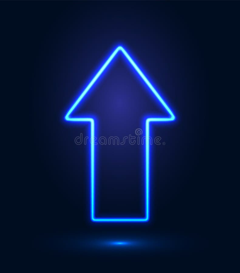 Neon Arrow with Shining Effects, Highlights on a Dark Blue Background ...