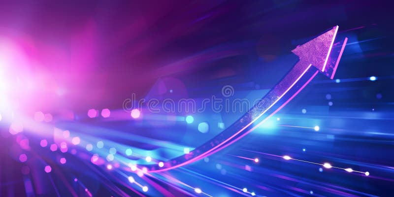 Arrow Growth Chart with Neon Lights Symbolizes Progress in Business and ...