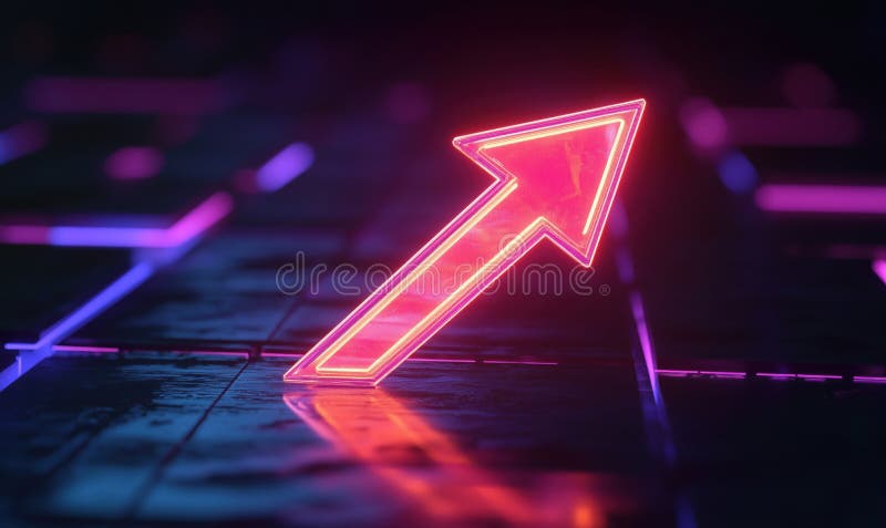 Neon Arrow Symbolizing Growth and Progress on Reflective Surface with ...
