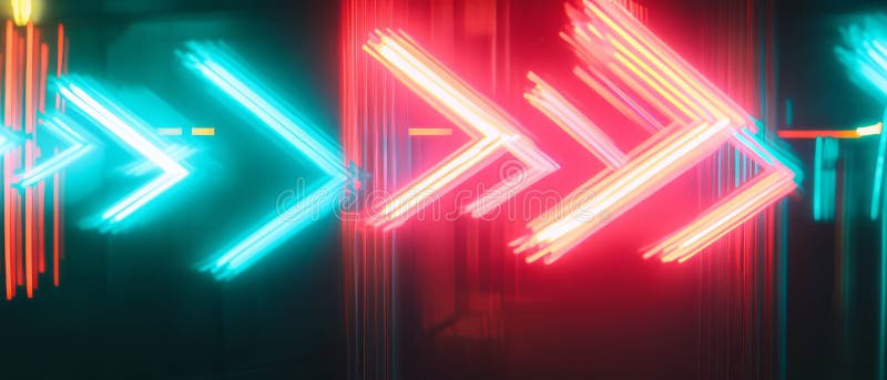 Neon Arrows with Directional Lines Glowing Brightly on a Dark ...
