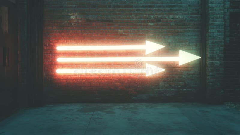 Neon Arrows on Exposed Brick Wall for Industrial Decor and Urban Art ...