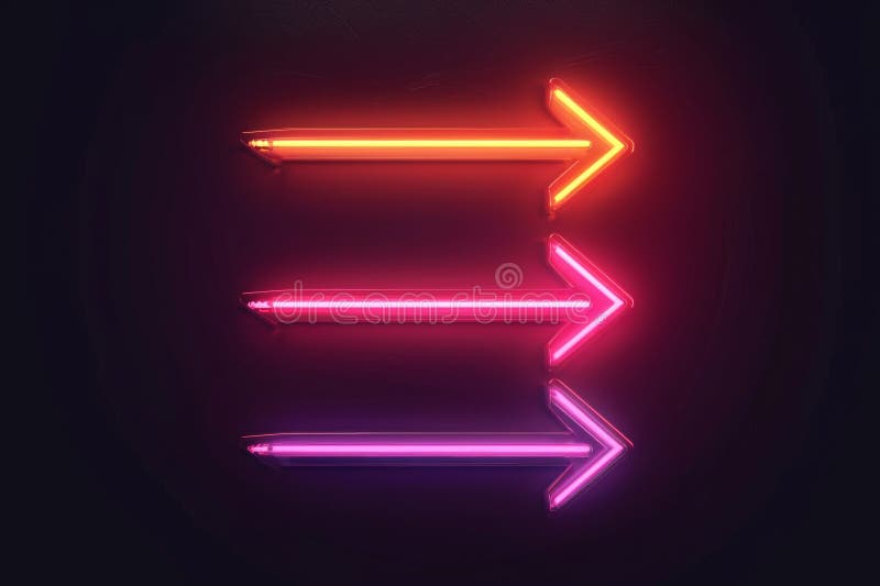 Neon Arrows: Glowing Directional Signs on Dark Background Stock Image ...
