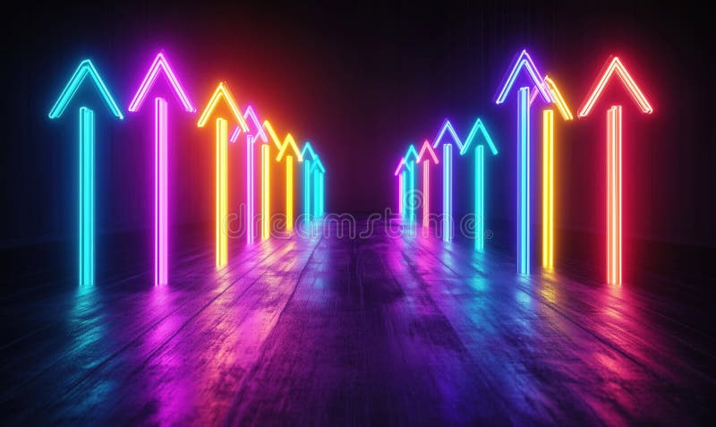 Neon Arrows Glowing in Vibrant Colors Creating a Dynamic Pathway in ...