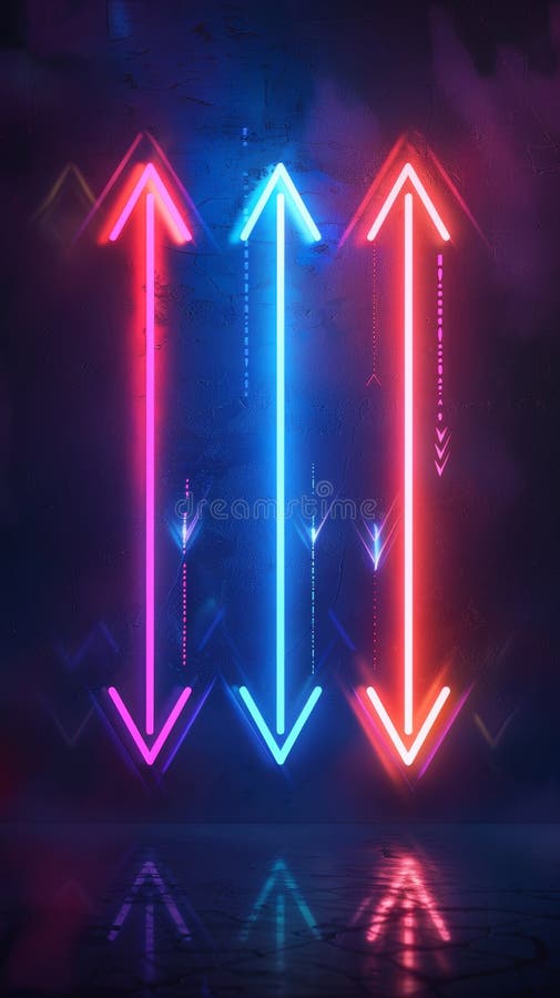 Neon Arrows Pointing Up and Down on Dark Background, Abstract Pattern ...