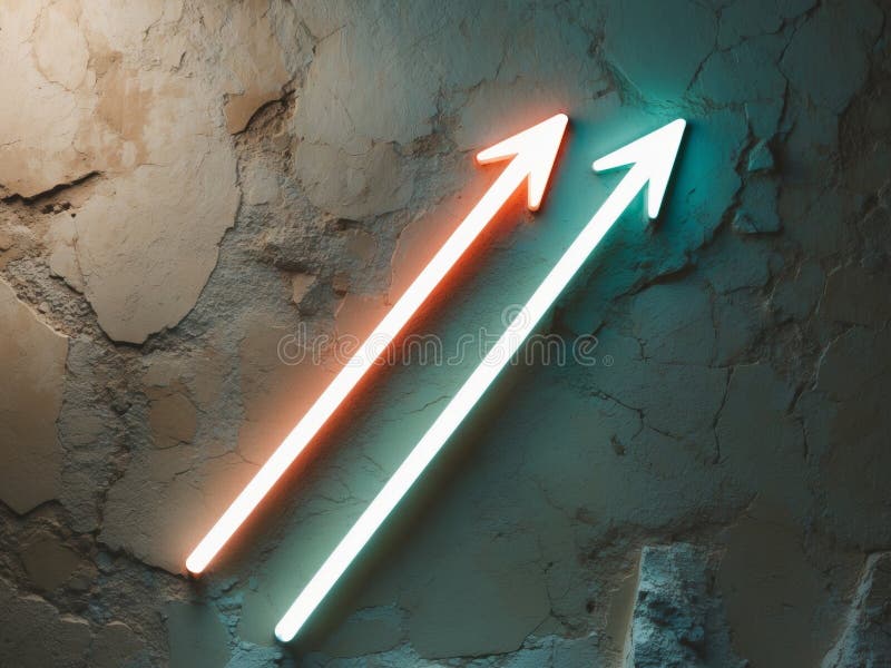 Neon Arrows Pointing Upwards on a Textured Wall. Stock Photo - Image of ...