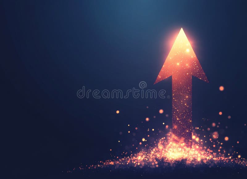 Bright Neon Arrows Representing Growth Progress Dark Reflective Surface ...