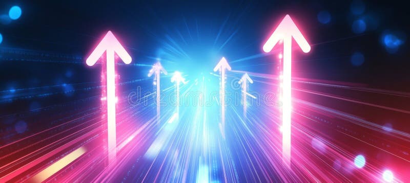 Neon Arrows on Speeding Highway Concept of Future, Success, Growth ...