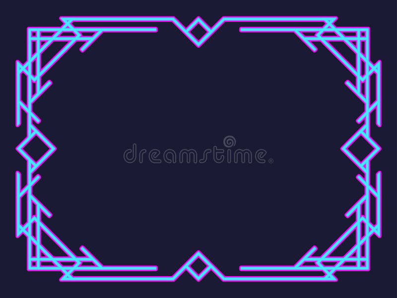 Neon Art Deco Frame. the Effect of a Neon Lamp. Vintage Linear Border ...