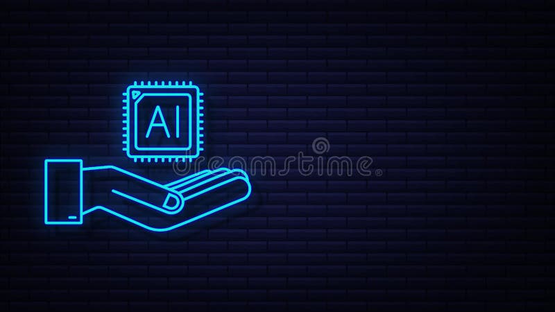 Neon Artificial Intelligence Landing Page. Ai Icon with Hands. Website ...