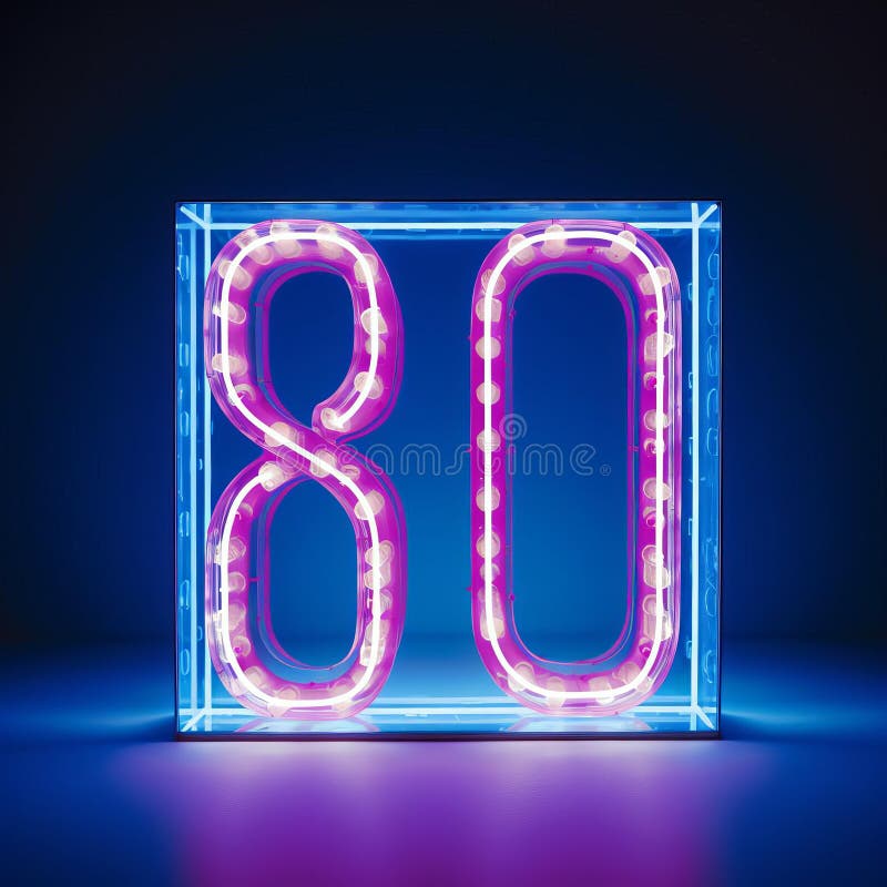 Neon Artwork Featuring Pink Number 80 in Blue Frame Stock Illustration ...