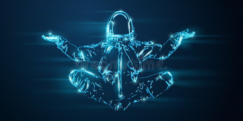 Neon Astronaut Doing Yoga on the Blue Background of the Mars and Space ...