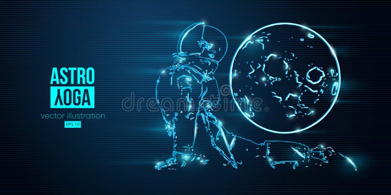 Neon Astronaut Doing Yoga on the Blue Background of the Mars and Space ...