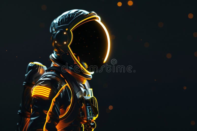 Neon Astronaut in Space Suit with Glowing Lights Isolated on Black ...