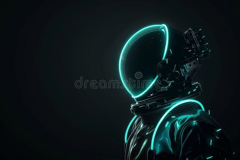 Neon Astronaut in Space Suit with Glowing Lights Isolated on Black ...