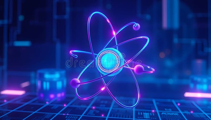 Neon Atom: Futuristic Science and Technology Visualization Stock ...