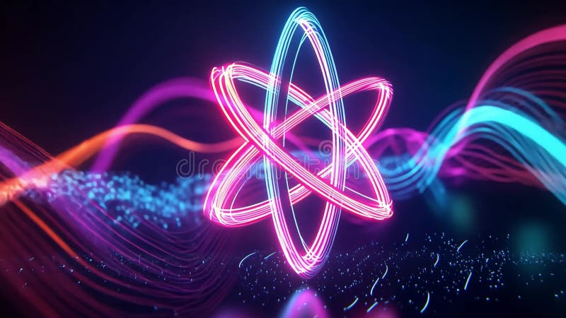 Neon Atom Rotating with Energy Waves Background Stock Footage - Video ...