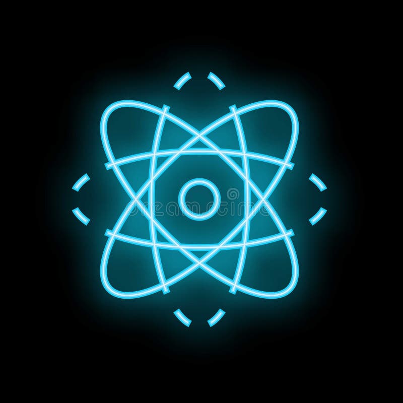 Neon Atom Symbol Glowing on Black Background Stock Illustration ...