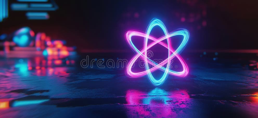 Neon Atom Symbol Glowing in Futuristic Digital Environment with ...