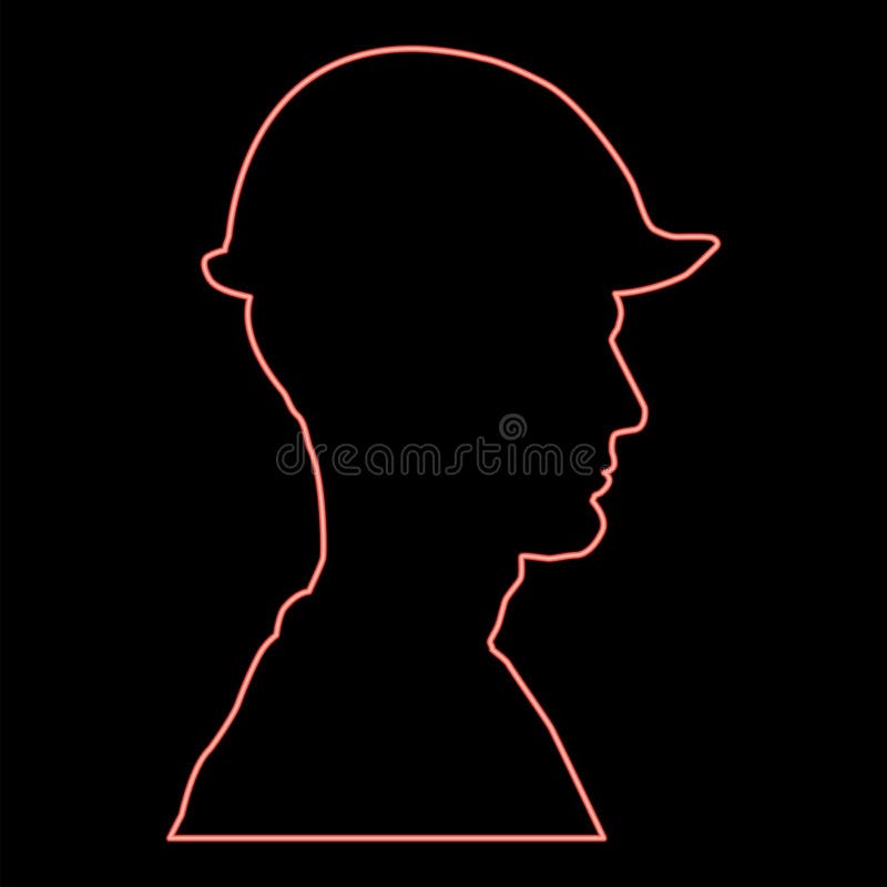 Neon Avatar Builder Architect Engineer in Helmet View Red Color Vector ...