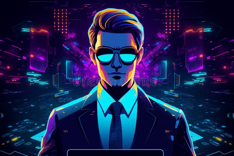 Neon Avatar Working on Big Data by Generative AI Stock Illustration ...