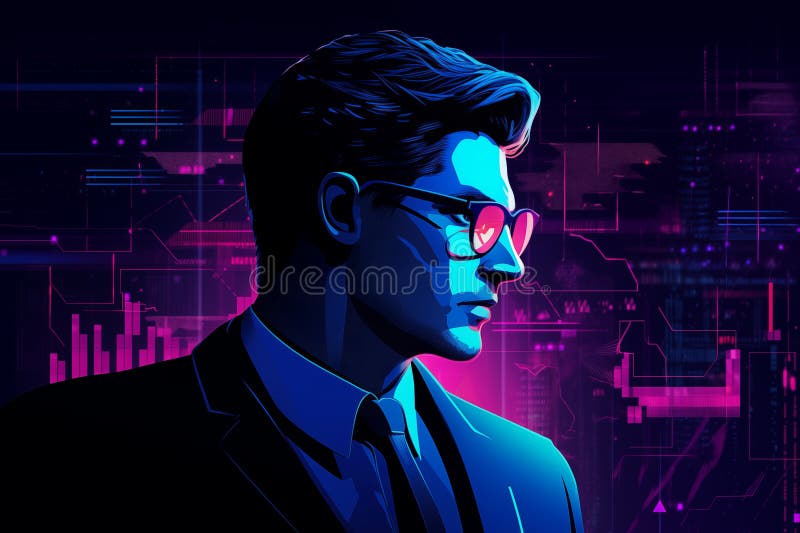Neon Avatar Working on Big Data by Generative AI Stock Illustration ...