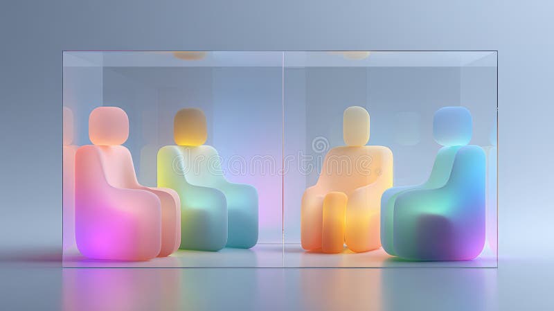Neon Avatars Collaborate Remotely - Minimal 3D Office Space Stock Illustration - Illustration of ...