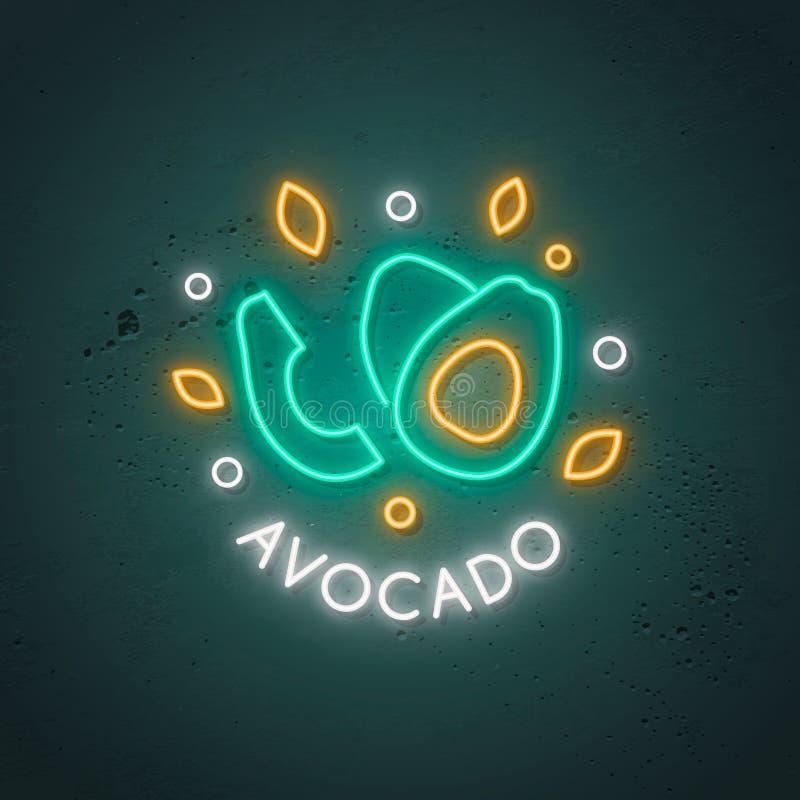 Neon Avocado Sign. Glowing Avocado Fruit Emblem in Neon Style Stock ...