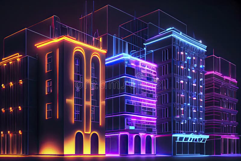 Neon Background. Building with Neon Illumination Stock Photo - Image of ...