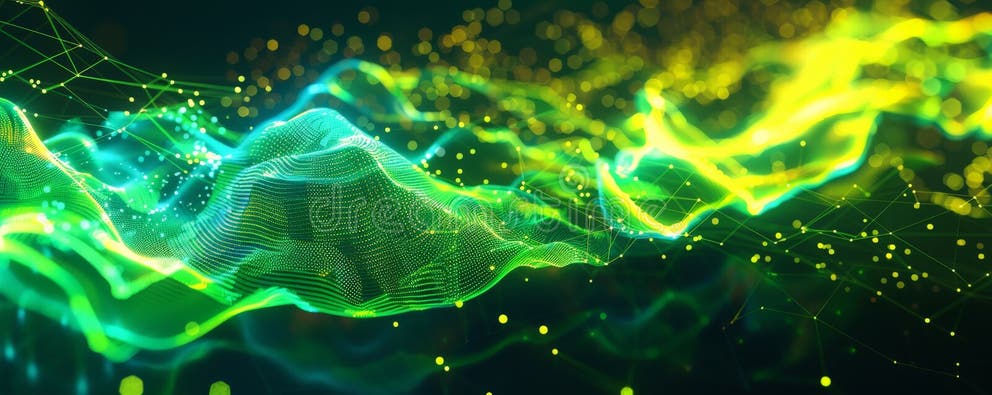 A Neon Background with a Digital Wave Pattern in Electric Green and ...