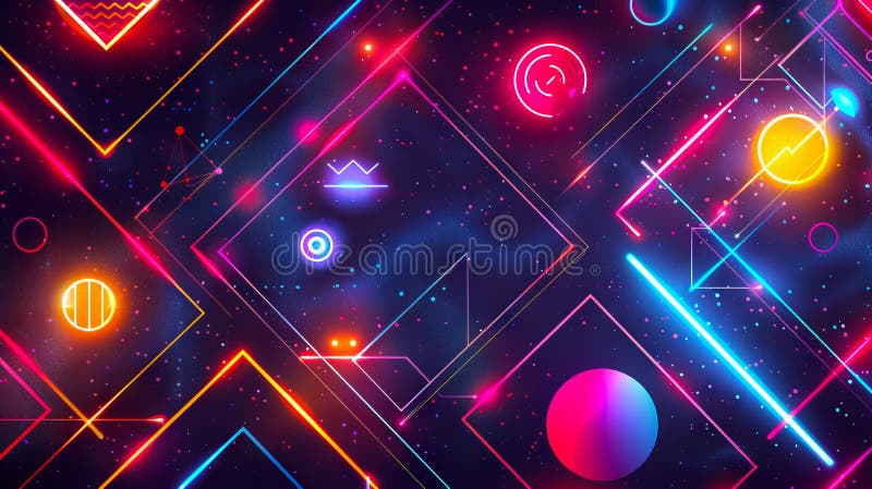 Neon Background with Geometric Shapes and Neon Lights Stock Image ...