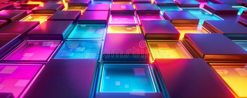 A Neon Background with a Grid of Glowing Squares in Various Neon Colors ...