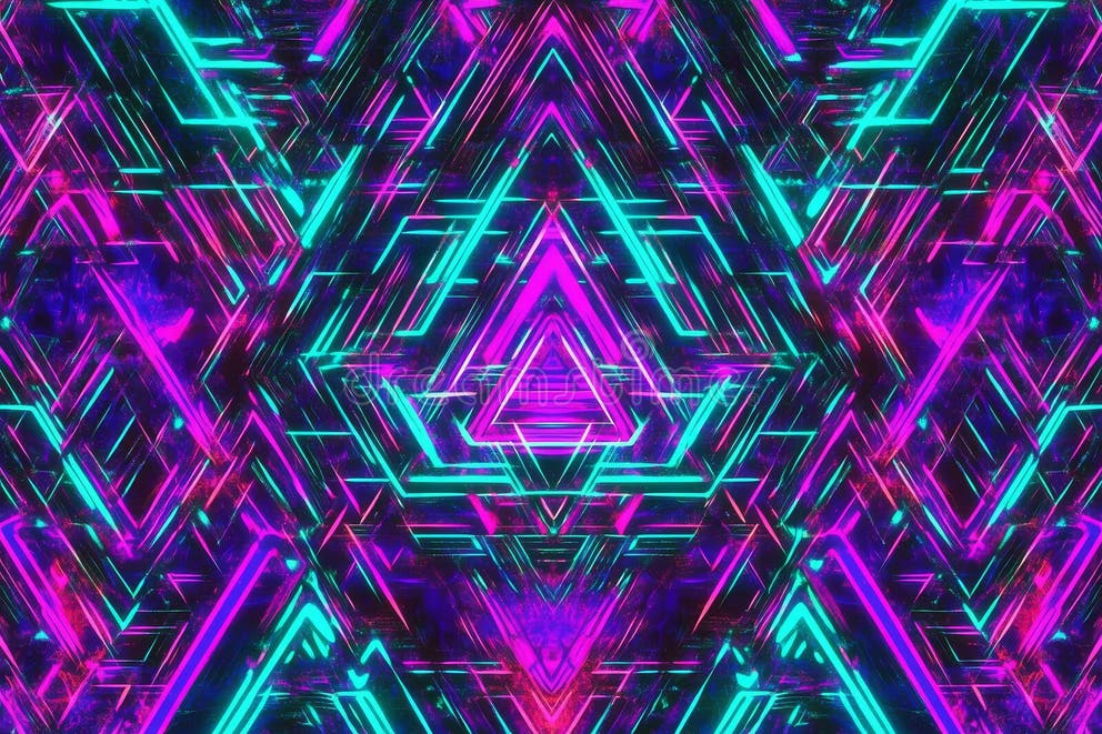 A Neon Background with Intricate Triangular Shapes Glowing in Turquoise ...