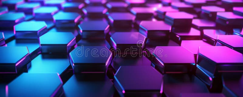 A Neon Background with a Repeating Pattern of Glowing Hexagons in Neon ...