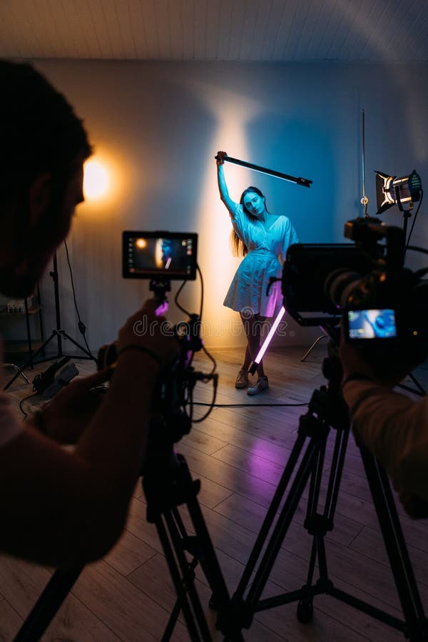 Neon Backstage Ultraviolet Studio Female Model Led Stock Photo - Image of camera, futuristic ...