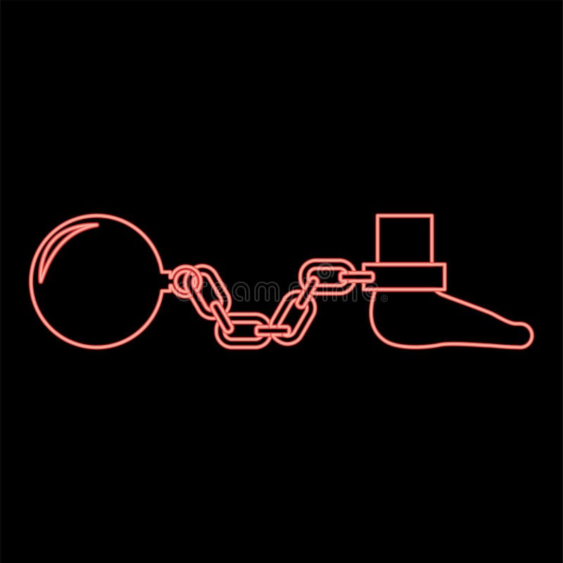 Neon Ball and Chain Attached Foot Silhouette Pulling Weights Leg with ...