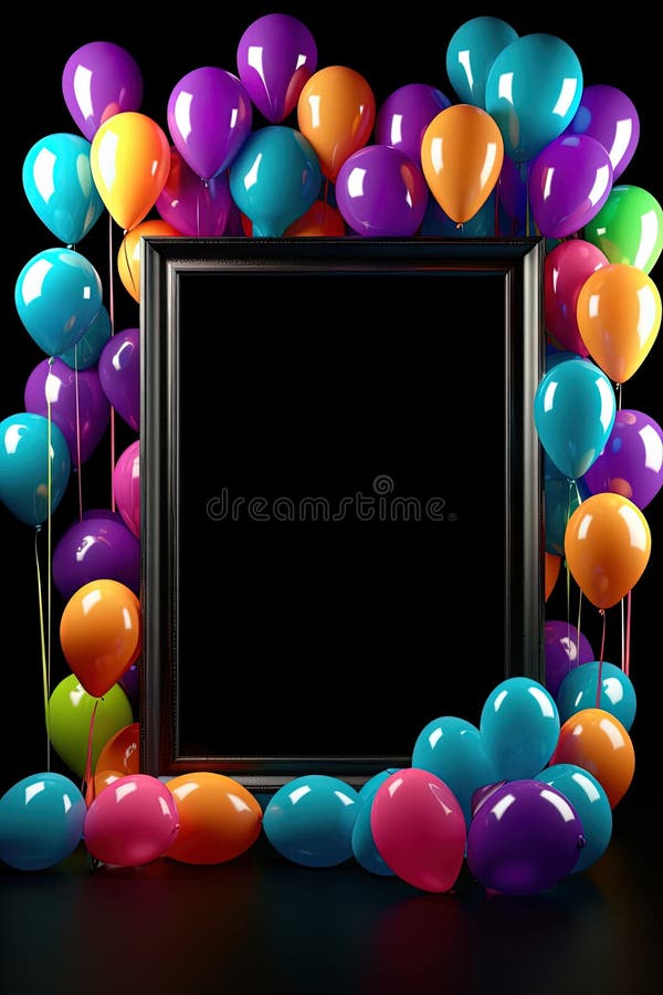 Neon Balloon Frame for Party Invitation. Stock Illustration ...