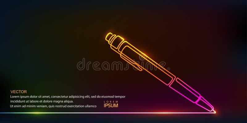 Neon Ballpoint Pen.Pen Continuous Line .One Line Drawing.Pencil ...