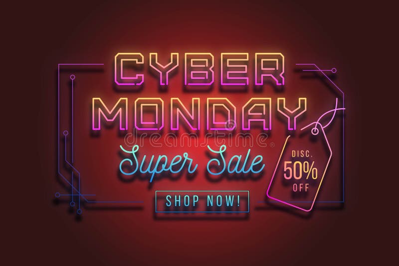 Neon Banner Cyber Monday Vector Design Stock Vector - Illustration of ...