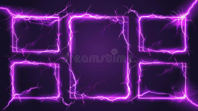 Neon Banner Frames with Lightning Discharge Isolated on Transparent ...