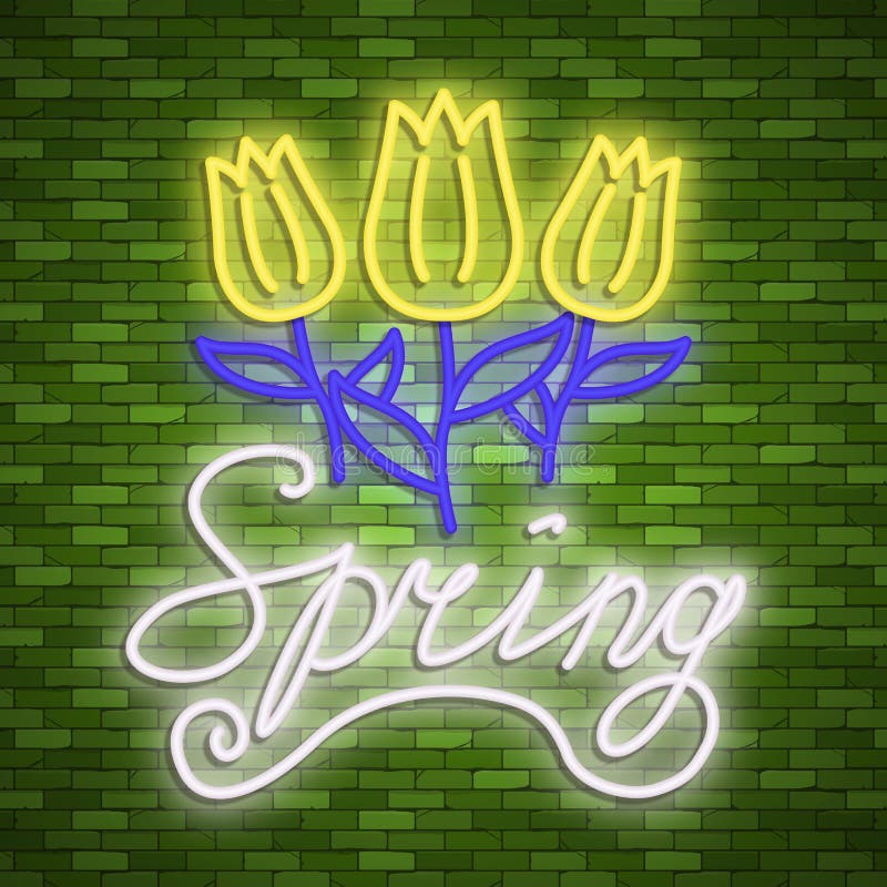 Neon Banner Spring. Stock Vector. Poster for Spring Party. Stock Vector ...