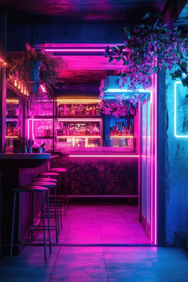 Neon Bar Counter stock image. Image of party, night - 378004141