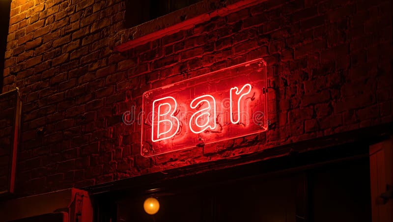 Neon Bar Sign Glowing on Rustic Brick Wall of Pub Stock Illustration ...